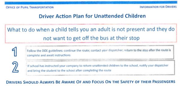 DOE Driver Action Plan for Unattended Children – Local ATU 1181-1061